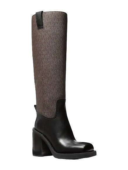 Michael Kors Houston Signature Logo And Leather Boots - Brown