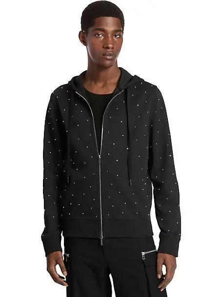 Michael Kors Studded Organic Cotton Blend Hoodie - Black