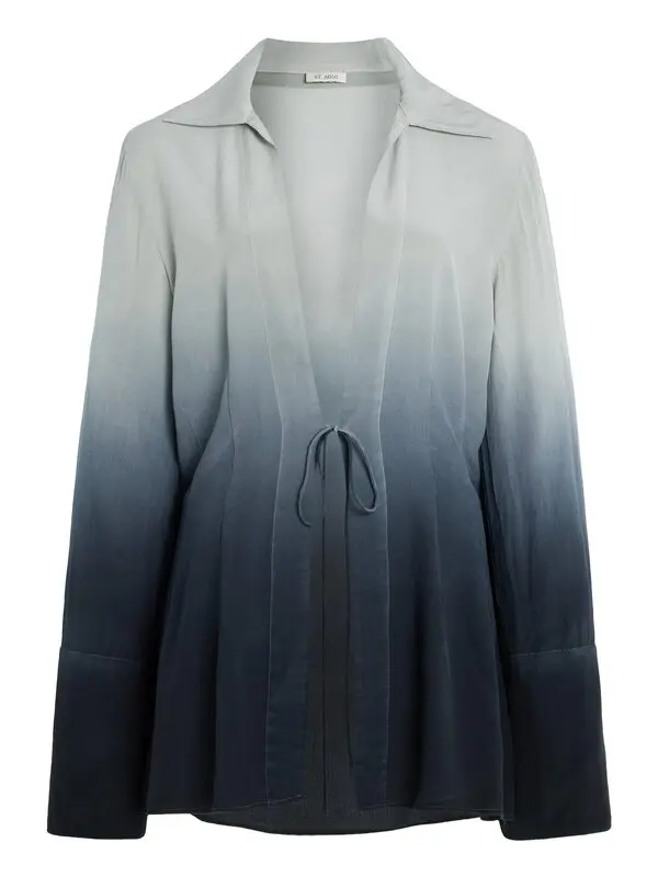 ST. AGNI Tie-front Silk Shirt - Blue