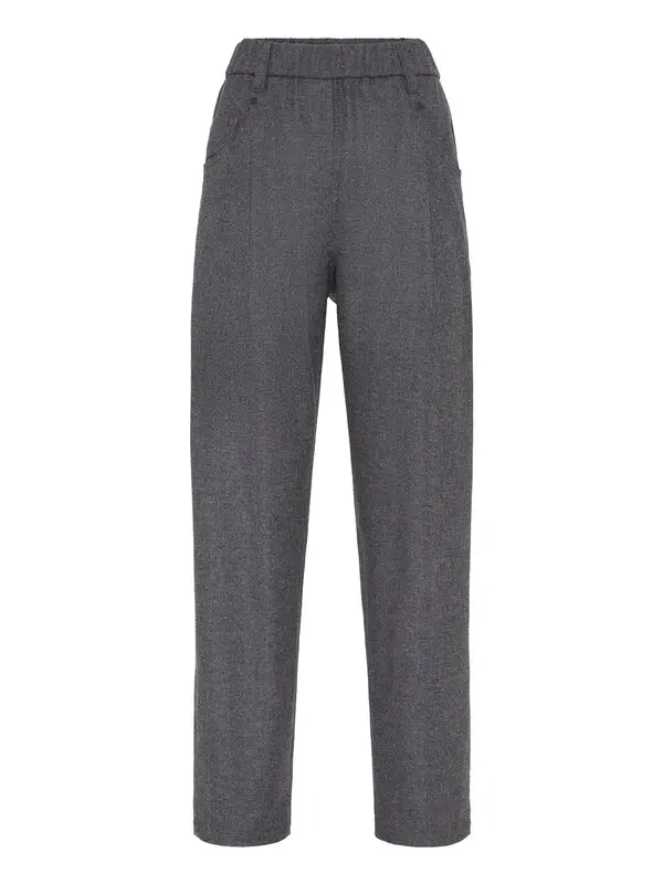 Brunello Cucinelli Wool-cashmere Flannel Relaxed Trousers - Grey