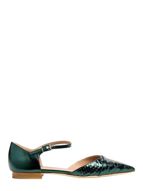 MALONE SOULIERS Leather Crocodile-effect Ulla Flats - Green