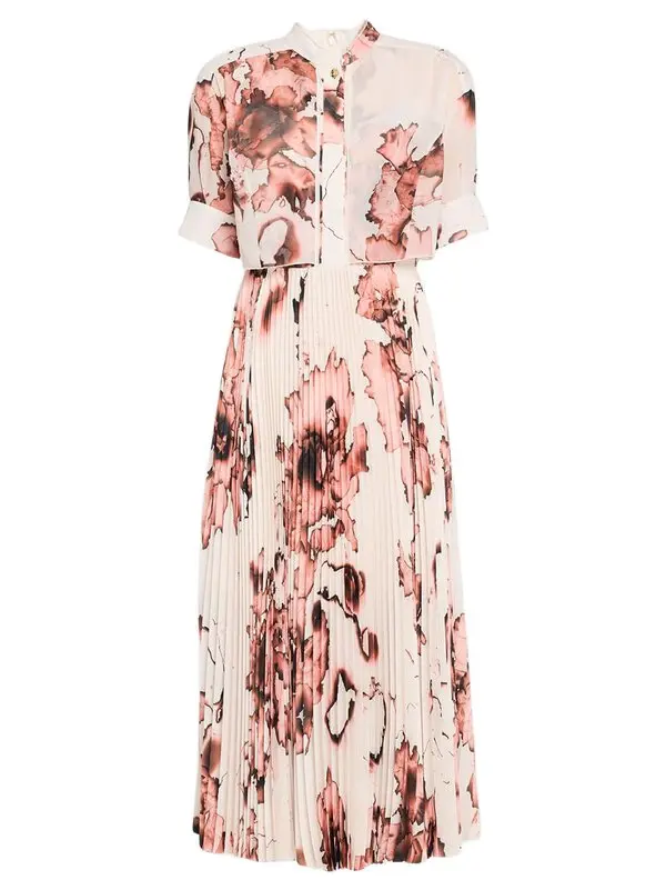 JASON WU Printed Chiffon Pleated Midi Dress - Calicosadd Le