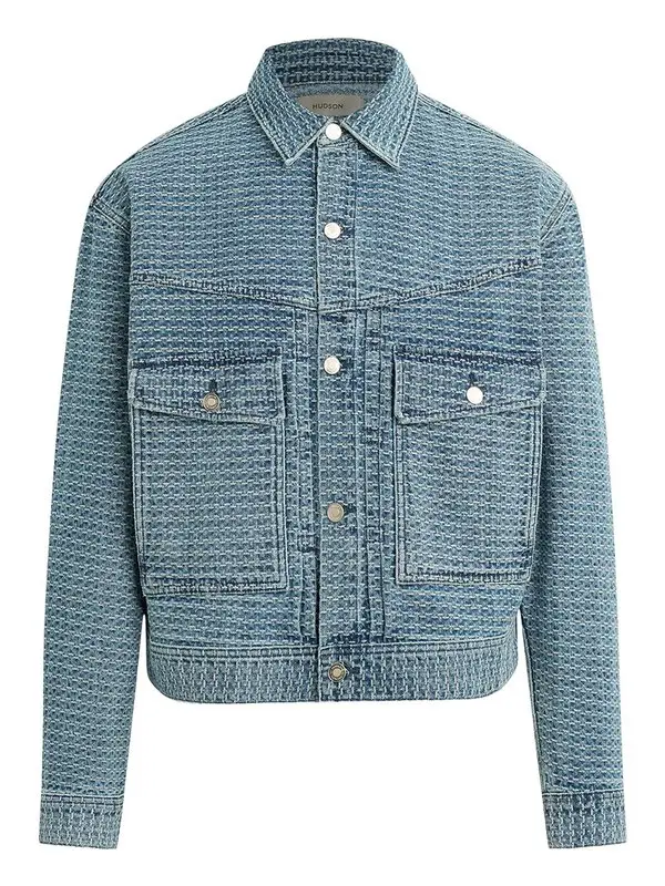 Hudson Jeans Cropped Textured Denim Trucker Jacket - Indigo