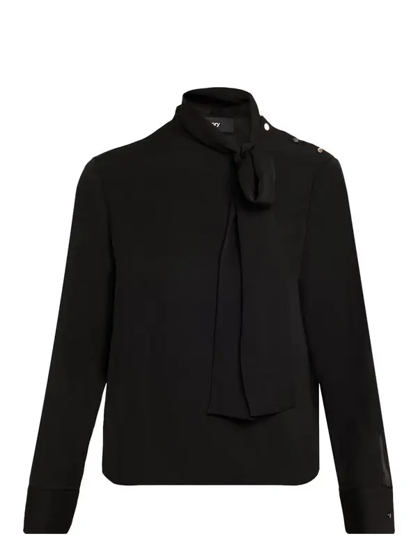 Theory Long-sleeve Silk Tie-neck Blouse - Black