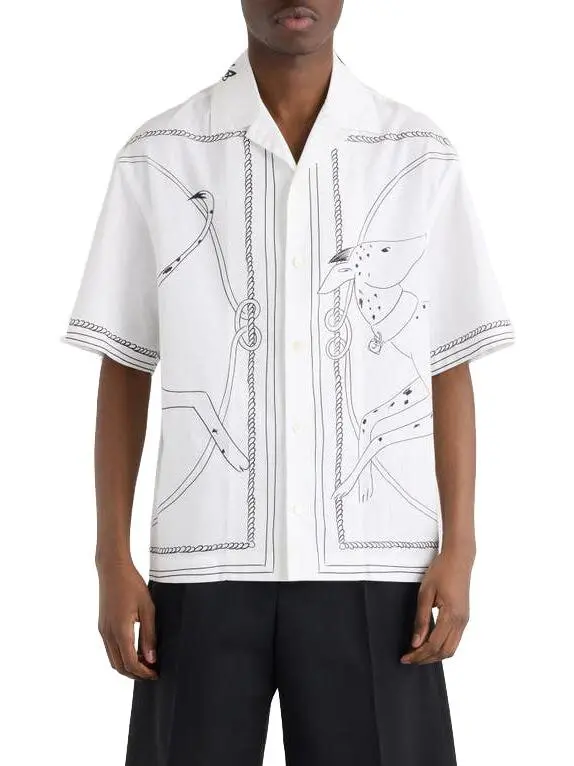 Jacquemus La Chemise Jean Dog Print Camp Shirt - Print Dog White/black