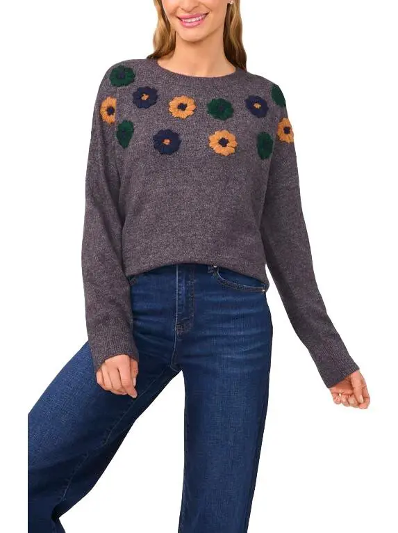 CECE DUPRAZ Embroidered Flower Sweater - Medium Heather Grey