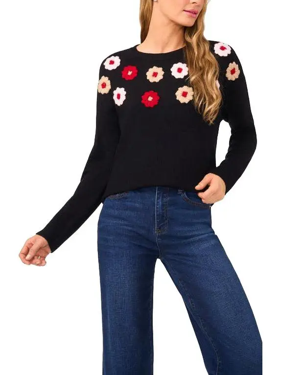 CECE DUPRAZ Embroidered Flower Sweater - Rich Black