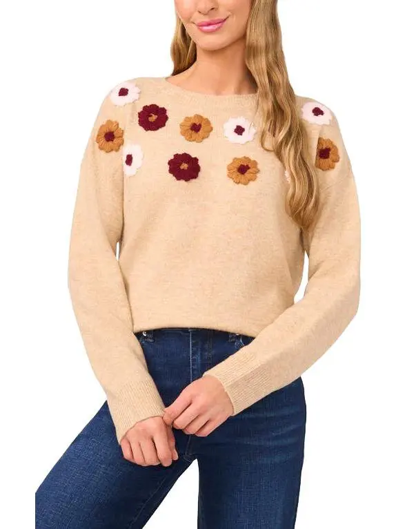 CECE DUPRAZ Embroidered Flower Sweater - Sandy Heather