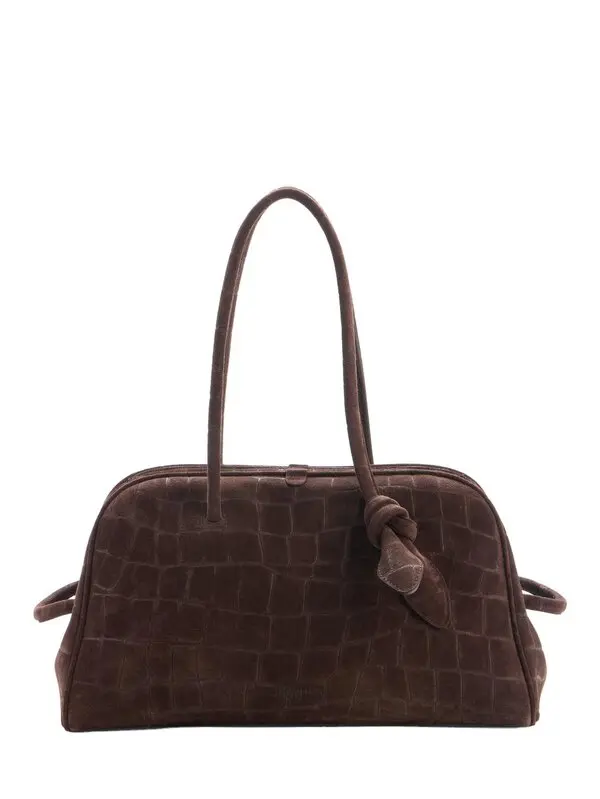Jacquemus Le Turismo Croc Embossed Suede Bowling Bag - Dark Brown 880