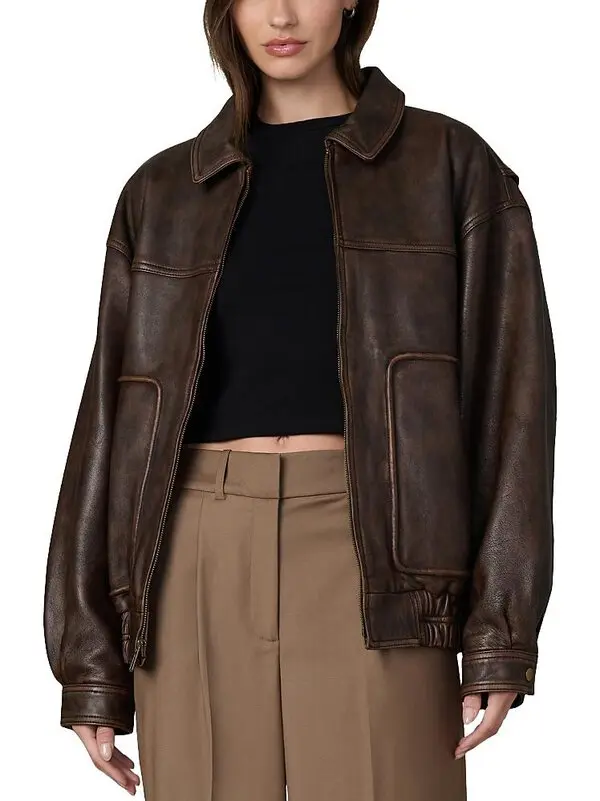Joe's Jeans The Luca Leather Bomber Jacket - Brown Distressed