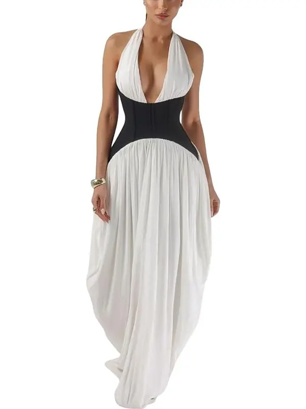 HEIRESS BEVERLY HILLS Halter Corset Maxi Dress - White