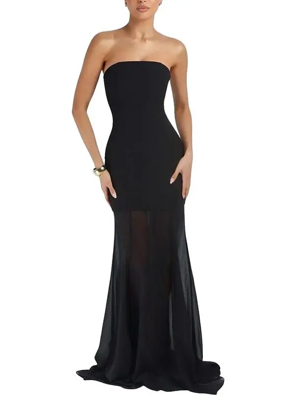 HEIRESS BEVERLY HILLS Strapless Crepe Chiffon Maxi Dress - Black