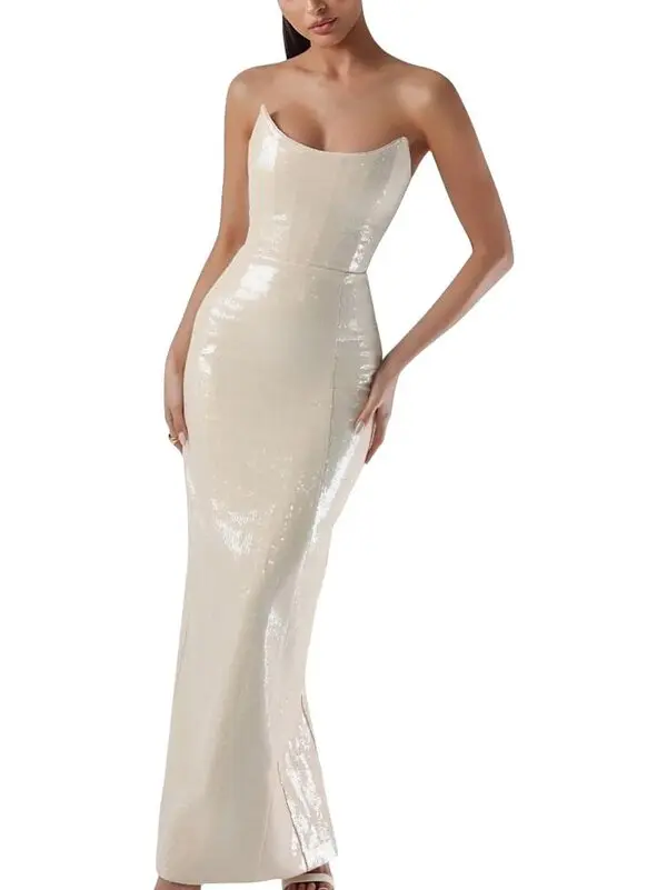 HEIRESS BEVERLY HILLS Strapless Sequin Corset Maxi Dress - Nude