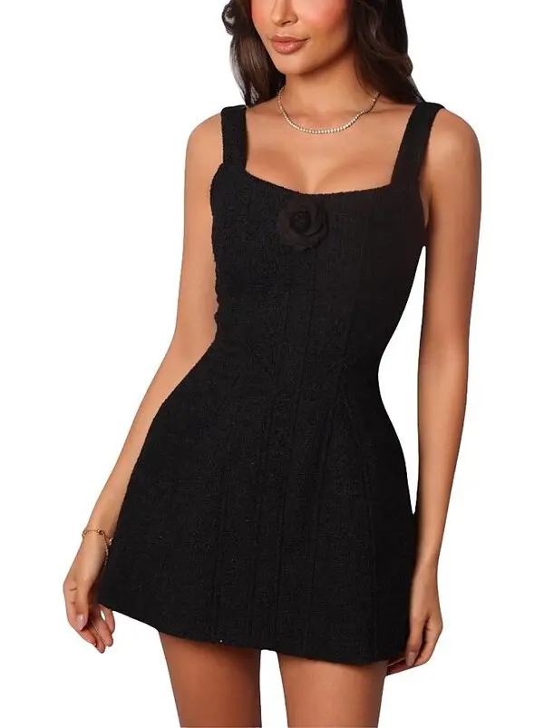 HEIRESS BEVERLY HILLS Boucle Flower A-line Mini Dress - Black