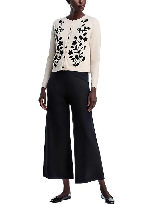 SIONI Embroidered Cardigan And Pants Set - Winter White