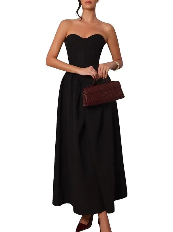 HEIRESS BEVERLY HILLS Strapless Corset Cotton Poplin Maxi Dress - Black