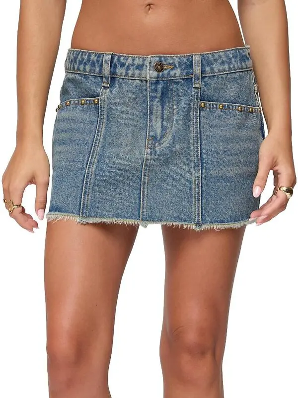 EDIKTED Keiko Studded Denim Mini Skirt - Blue