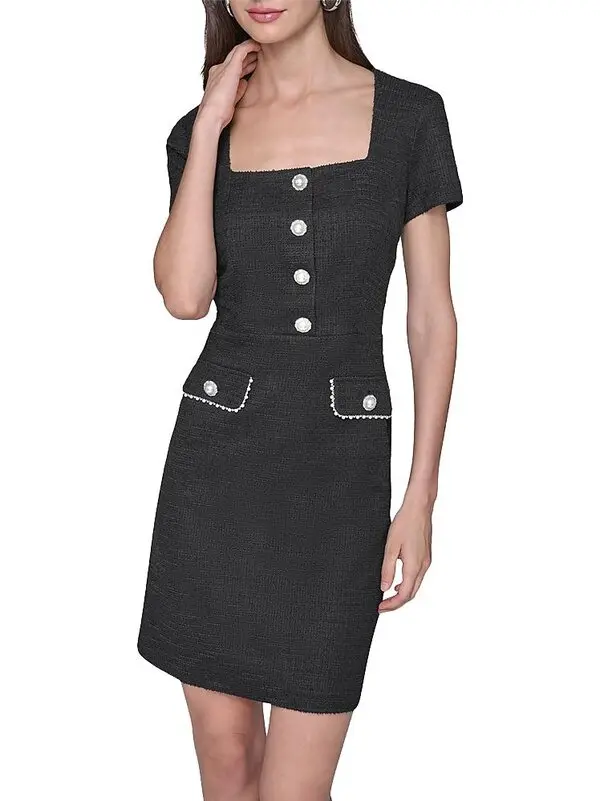 Karl Lagerfeld Paris Tweed Sheath Dress - Black
