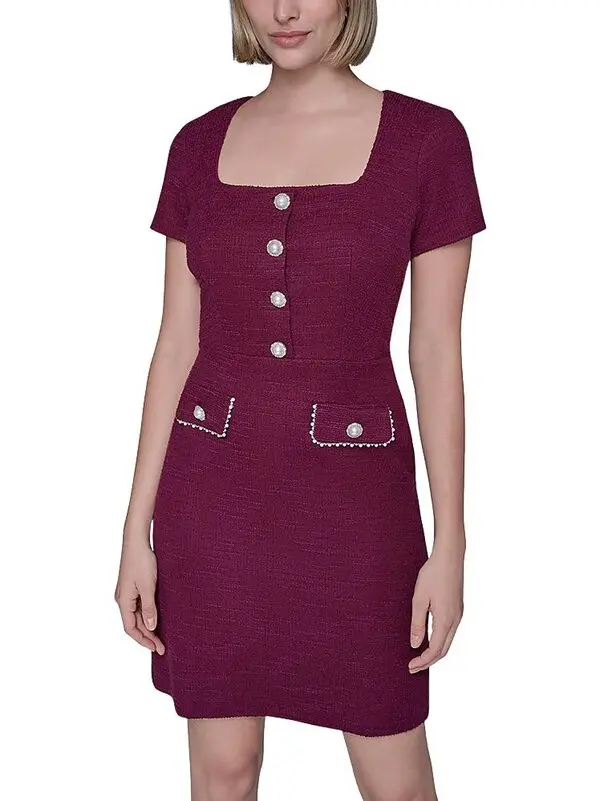Karl Lagerfeld Paris Tweed Sheath Dress - Wine