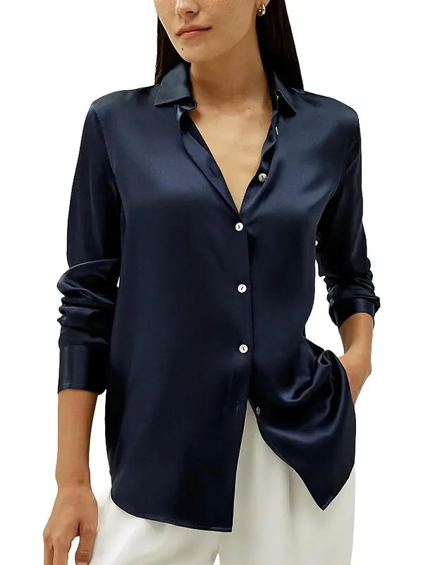 Lilysilk Button-up Silk Shirt - Navy Blue