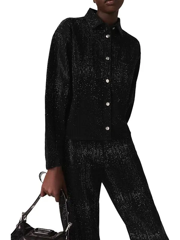 Maje Embellished Denim Shirt - Black