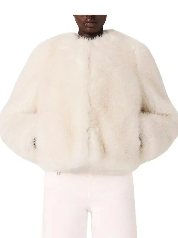Maje Giroule Faux Fur Jacket - Ivory