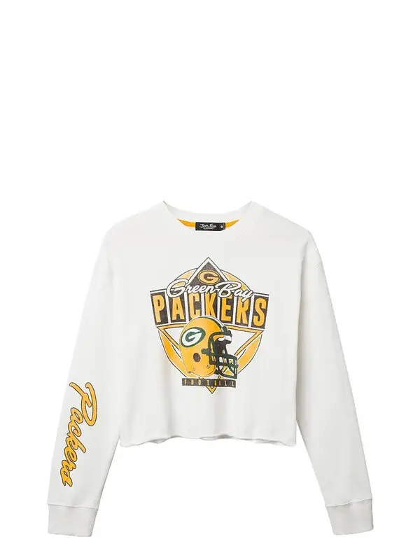 Junk Food Clothing Nfl Green Bay Packers Helmet Crop Fleece Sweatshirt - Vintage White