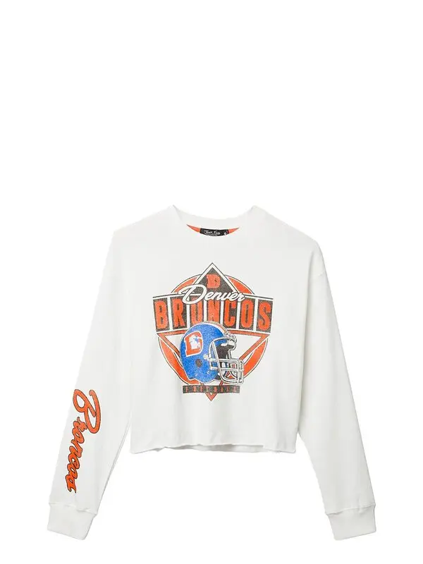 Junk Food Clothing Nfl Denver Broncos Helmet Crop Fleece Sweatshirt - Vintage White
