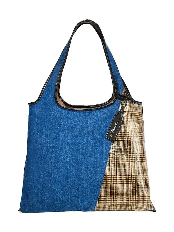 3.1 Phillip Lim Denim Market Tote With Plaid - Indigo Multi