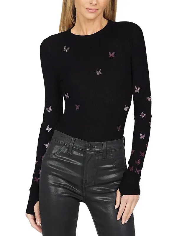 Lauren Moshi Mckinley Crystal Butterflies Top - Black