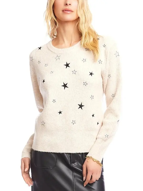Karen Kane Star Embroidered Sweater - Oat