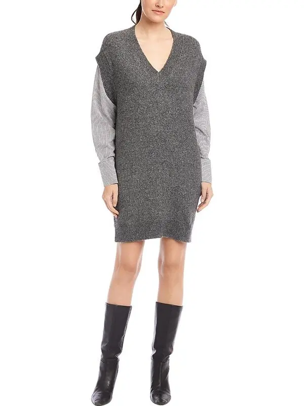 Fifteen Twenty Sally Mixed Media Dress - Dark Heather Grey