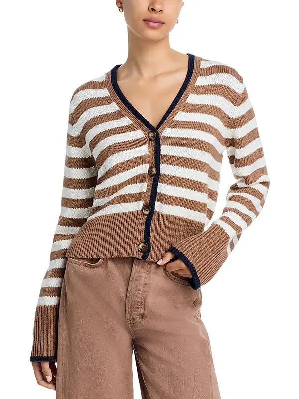 Veronica Beard Striped Cotton Cardigan - Dark Acorn Dove