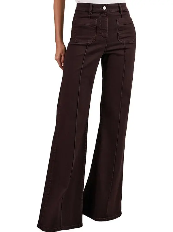 REISS Sakura Flared Patch Pocket Jeans - Burgundy