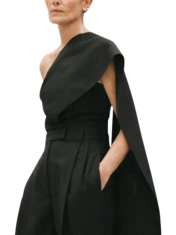RÓHE One-shoulder Cape Top - Black