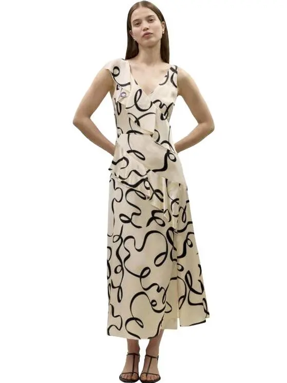 Rebecca Taylor Hollis Satin Ribbon Midi Dress - Ribbon Print