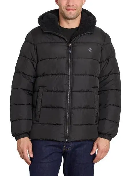 IZOD Fleece Lined Heavyweight Puffer Jacket - Black