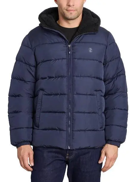 IZOD Fleece Lined Heavyweight Puffer Jacket - Navy Colorblock