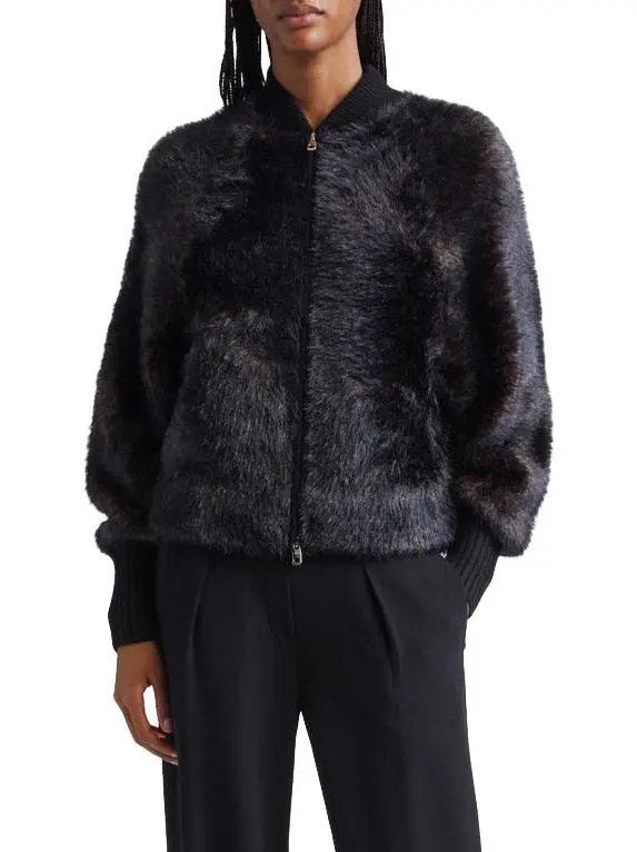 Emporio Armani Faux Fur Zip-up Jacket - Solid Black