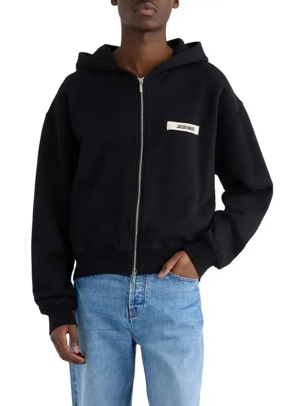 Jacquemus Le Hoodie Gros Grain Cotton Zip Hoodie - Black