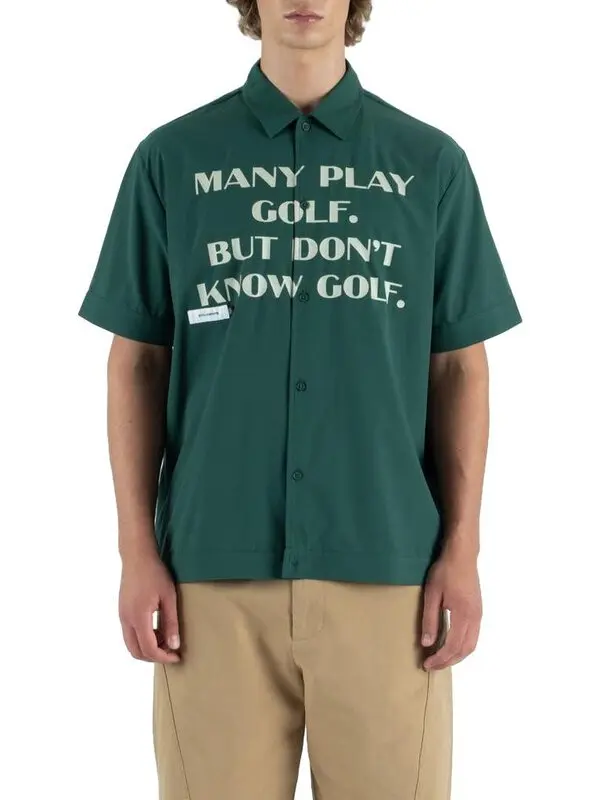 STUDENTS Educate Graphic Short Sleeve Button-up Shirt - Green