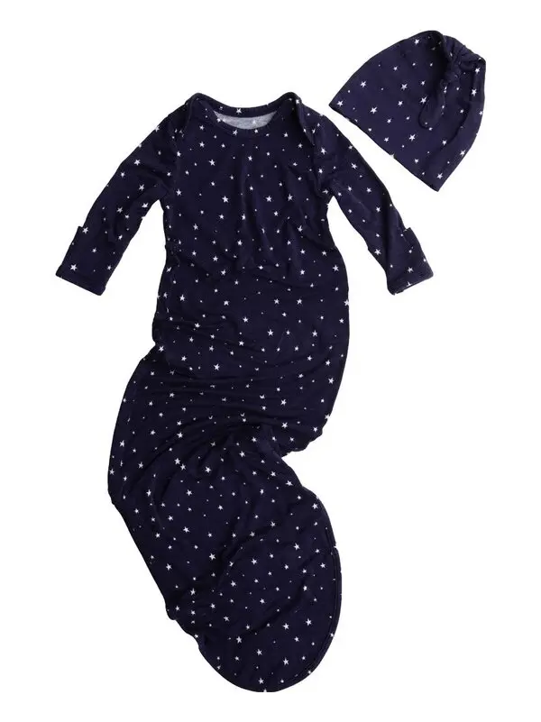 KINDRED BRAVELY Knotted Baby Gown And Hat - Navy Stars