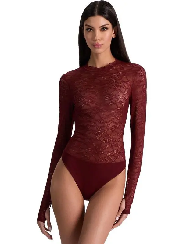 Alice + Olivia Taeyn Lace Bodysuit - Burgundy