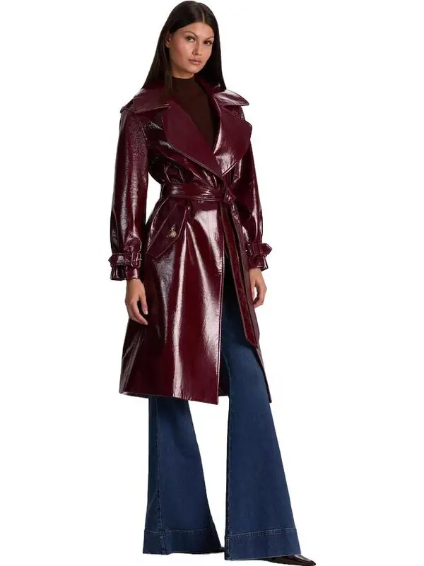 Alice + Olivia Nevada Vegan Leather Trench Coat - Burgundy