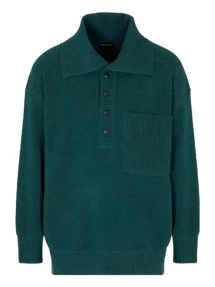 Giorgio Armani Virgin Wool And Cashmere Jumper With Buttons - Green