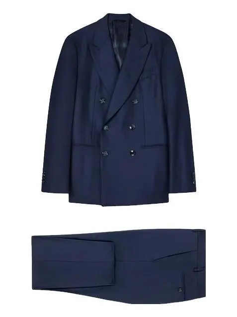 Giorgio Armani Napoli Line Linen Wool Twill Double-breasted Suit - Navy