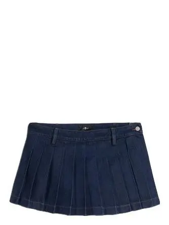 7 For All Mankind Pleated Mini Skirt - Denim