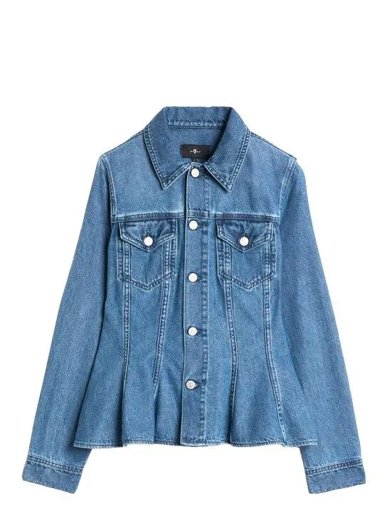 7 For All Mankind Weightless Flounce Trucker Jacket - Denim