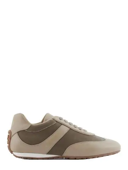 Giorgio Armani Smooth Leather And Velvet Sneakers - Denim