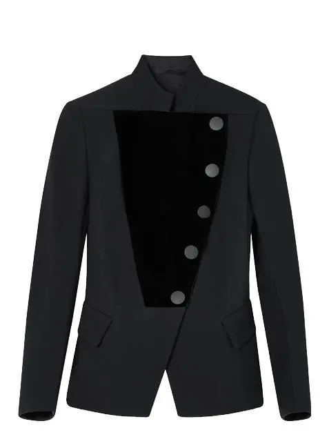 Giorgio Armani Stretch Wool And Velvet Single-breasted Jacket - Black